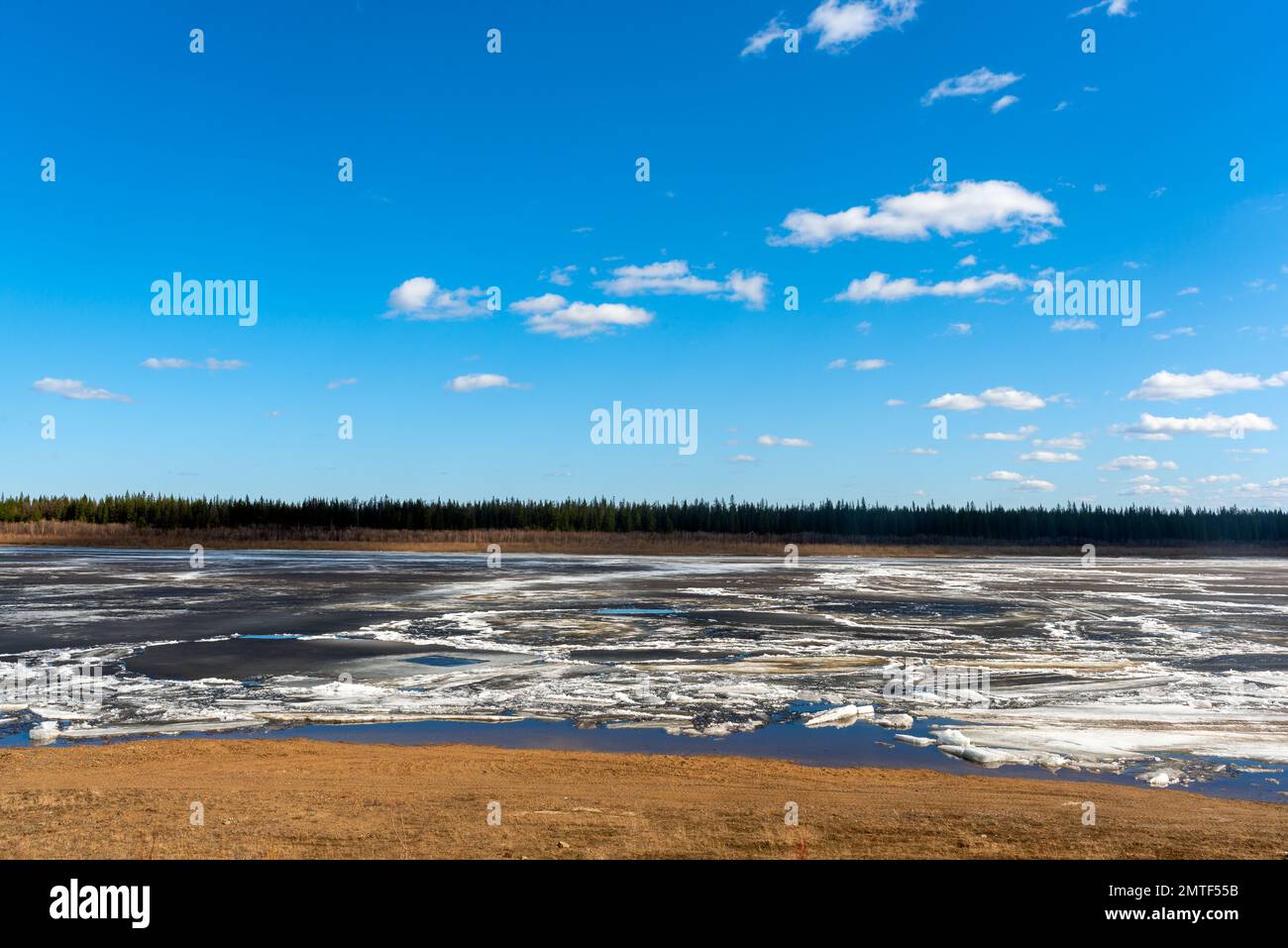 The spring river in the north of Yakutia Vilyui thaws from the ice in ...