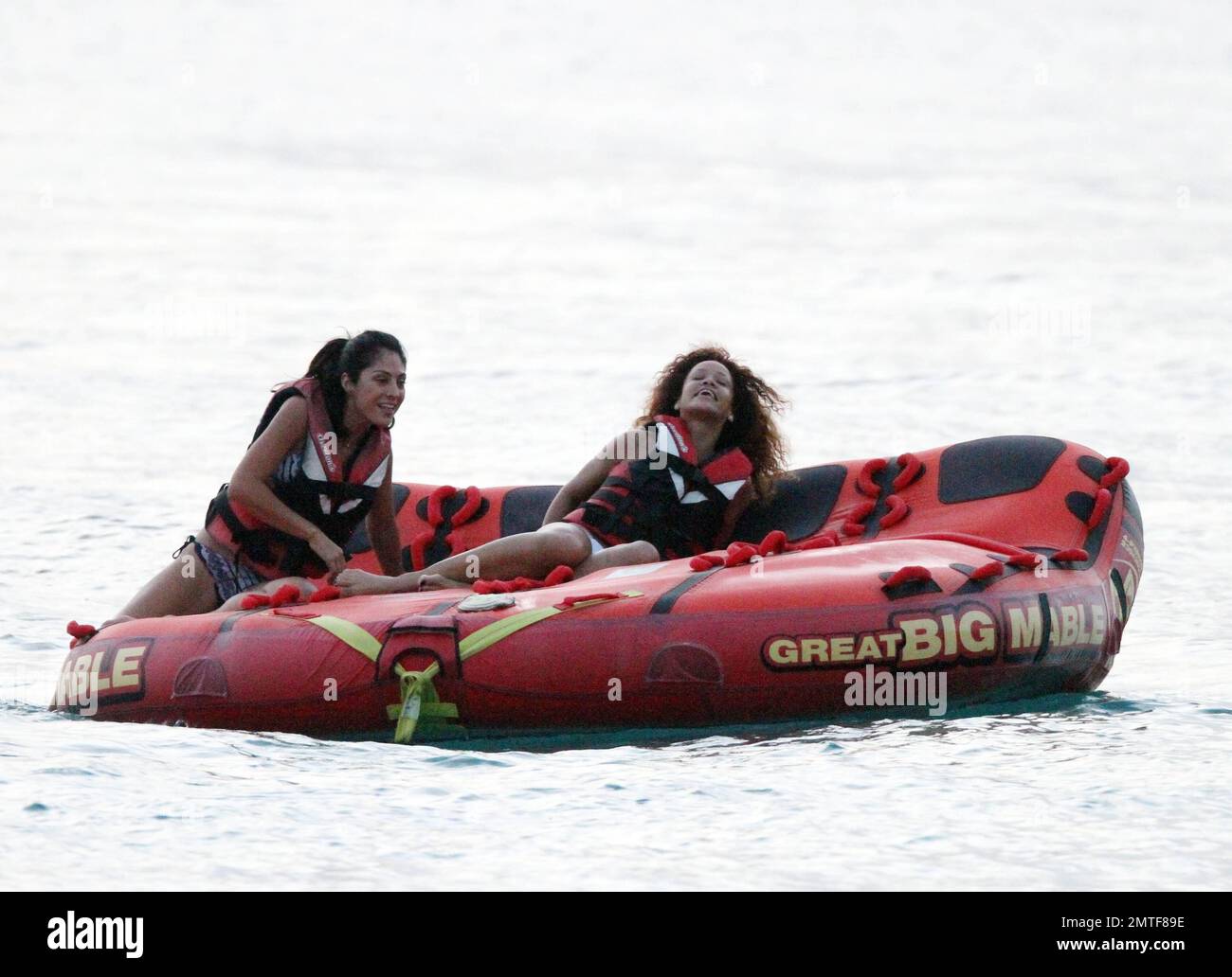 Rihanna can't stop laughing as she enjoys a ride on "Big Mable" with ...