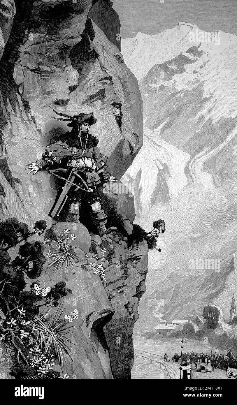Maximilian I, Holy Roman Emperor, climbing the Martinswand, Austria ...