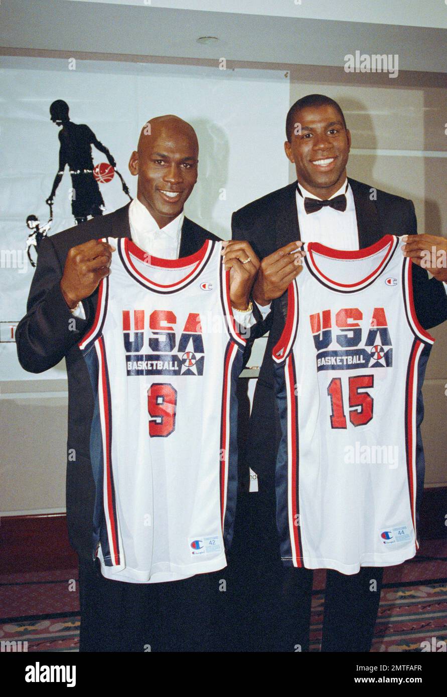 FILE - This Sept. 21, 1991 file photo shows Michael Jordan, left, and ...