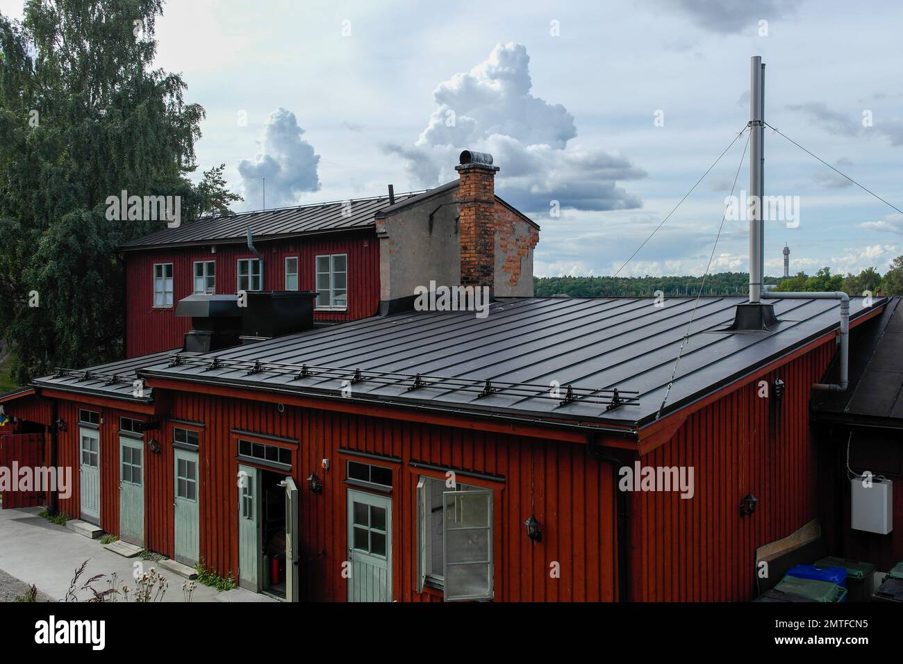 View of the backside of a restaurant building in the archipelago Stock ...