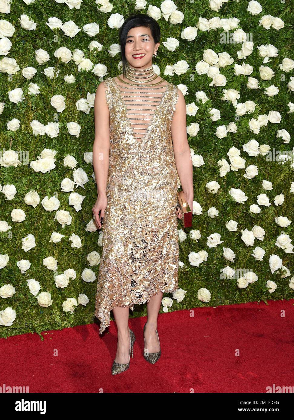 Mimi Lien arrives at the 71st annual Tony Awards at Radio City Music Hall on Sunday, June 11 ...