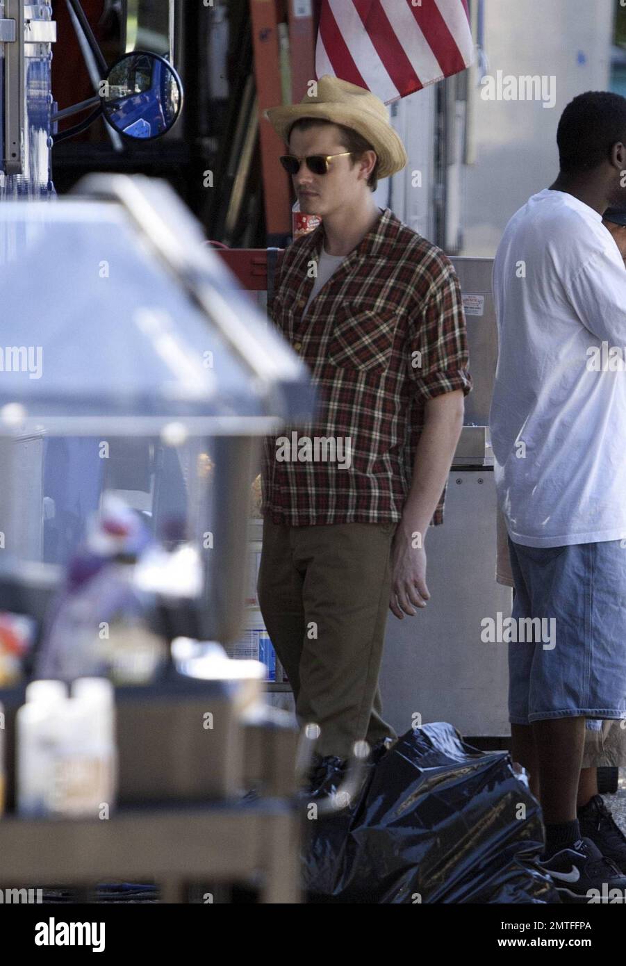 EXCLUSIVE!! Actor Sam Riley hangs out between shoots on the set of his ...