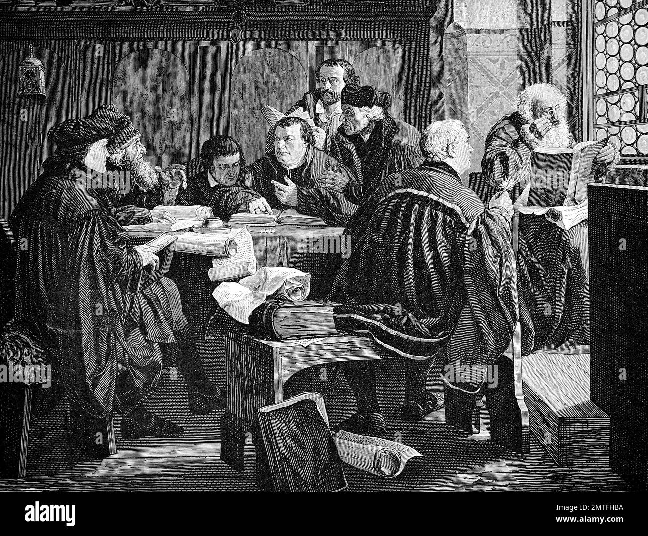 Martin Luther interprets the Bible, historical illustration Stock Photo ...