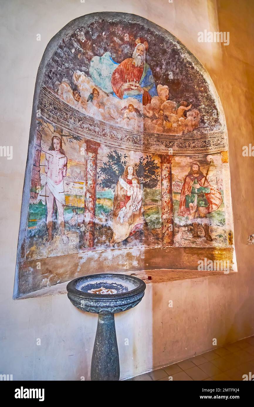 ASCONA, SWITZERLAND - MARCH 28, 2022: The frescoed niche at the ...