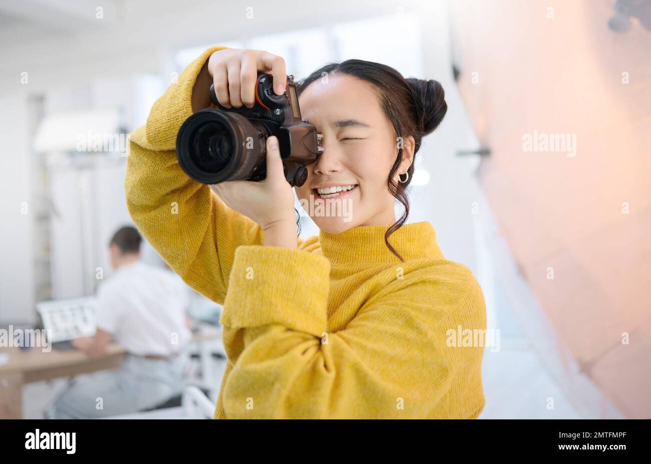 Photography, camera and photographer in studio shooting creative memory ...