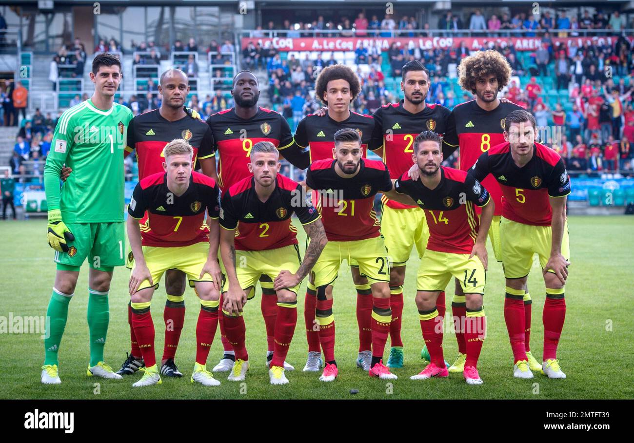 Belgium's team players pose before the World Cup Group H qualifying ...