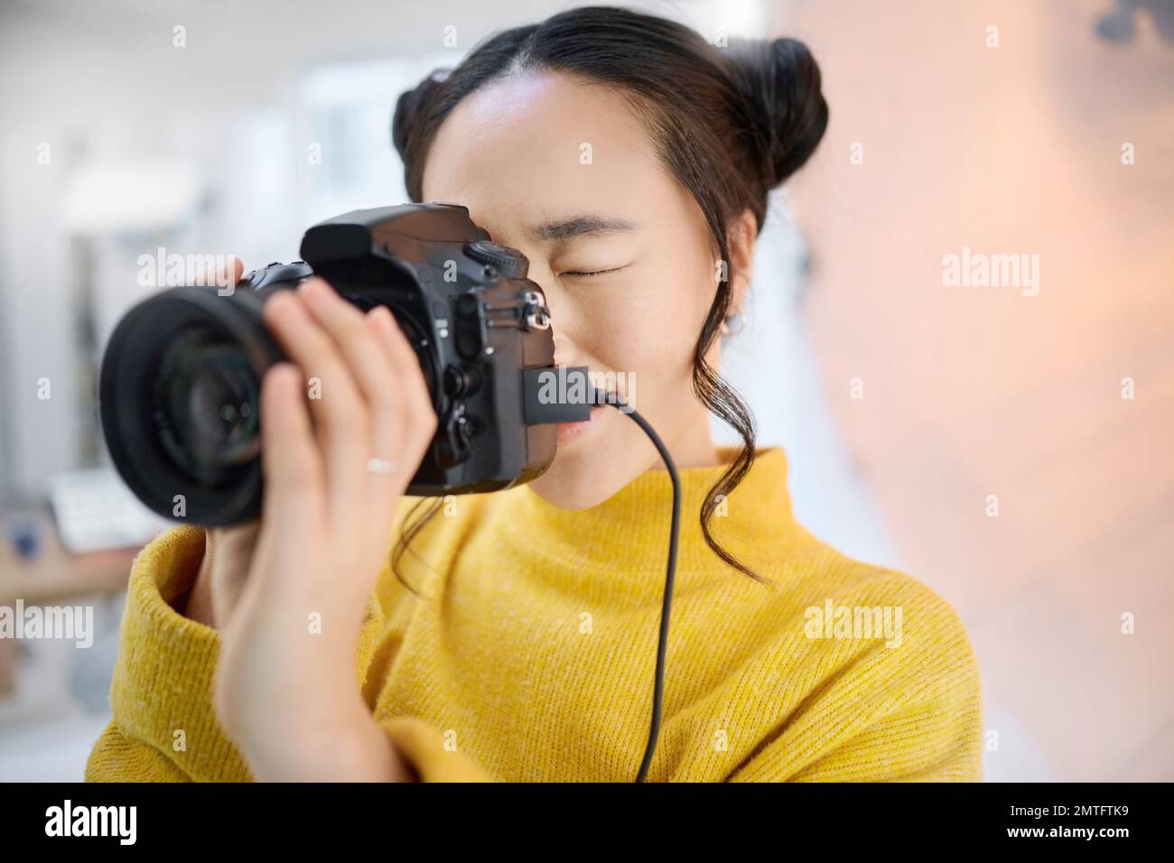 photography, camera and woman in studio shooting creative memory ...