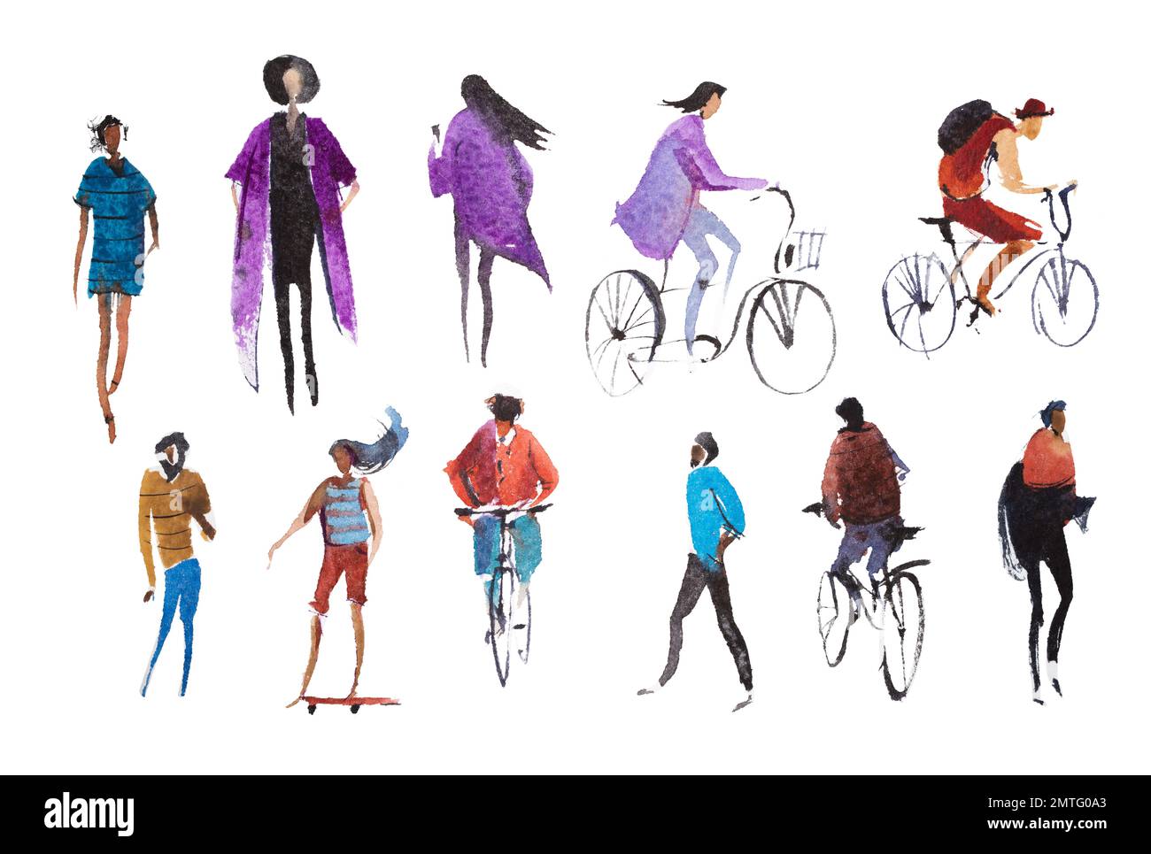 Male and female characters people performing summer outdoor activities ...