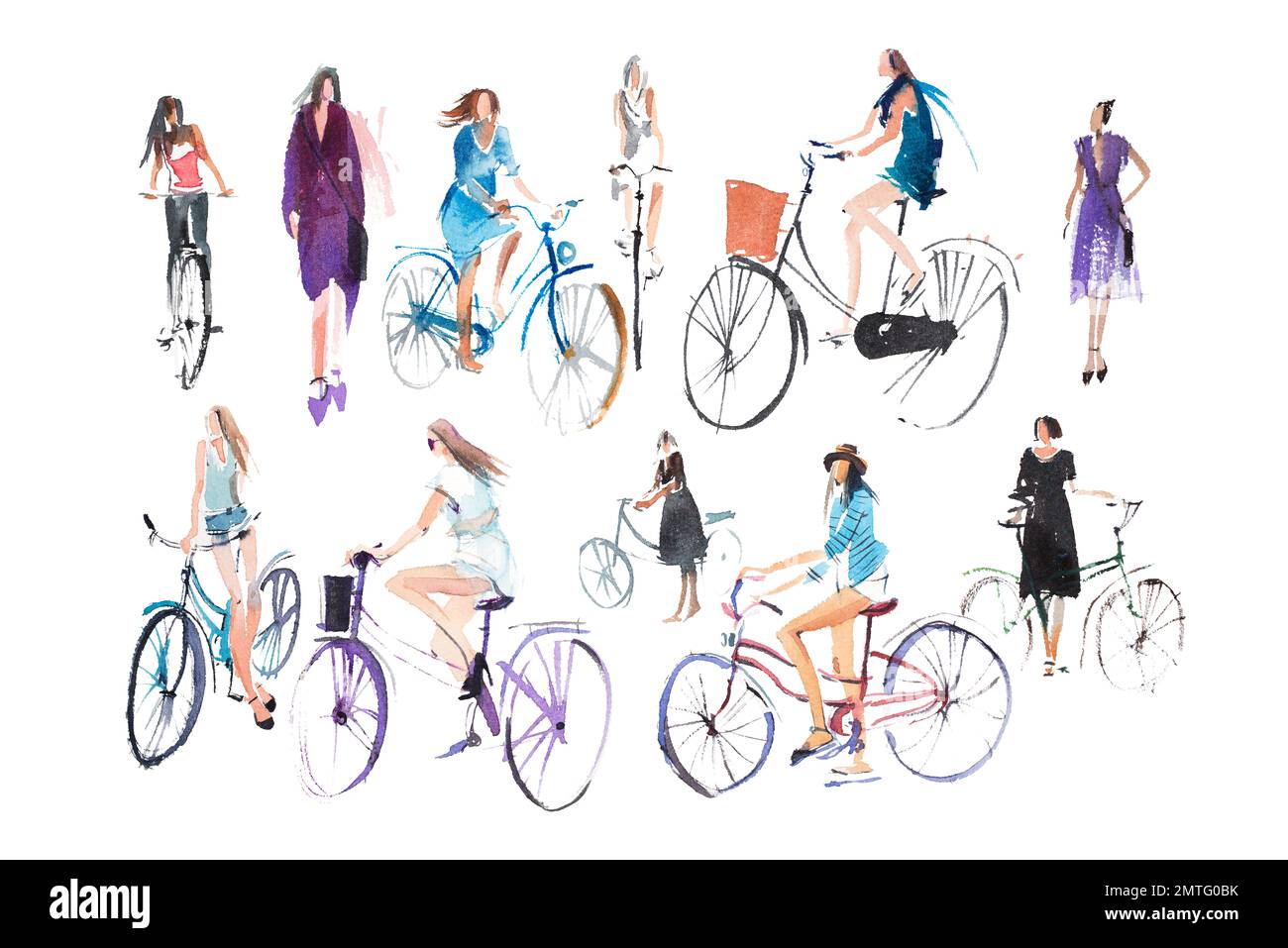 People. male and female characters performing summer outdoor activities ...