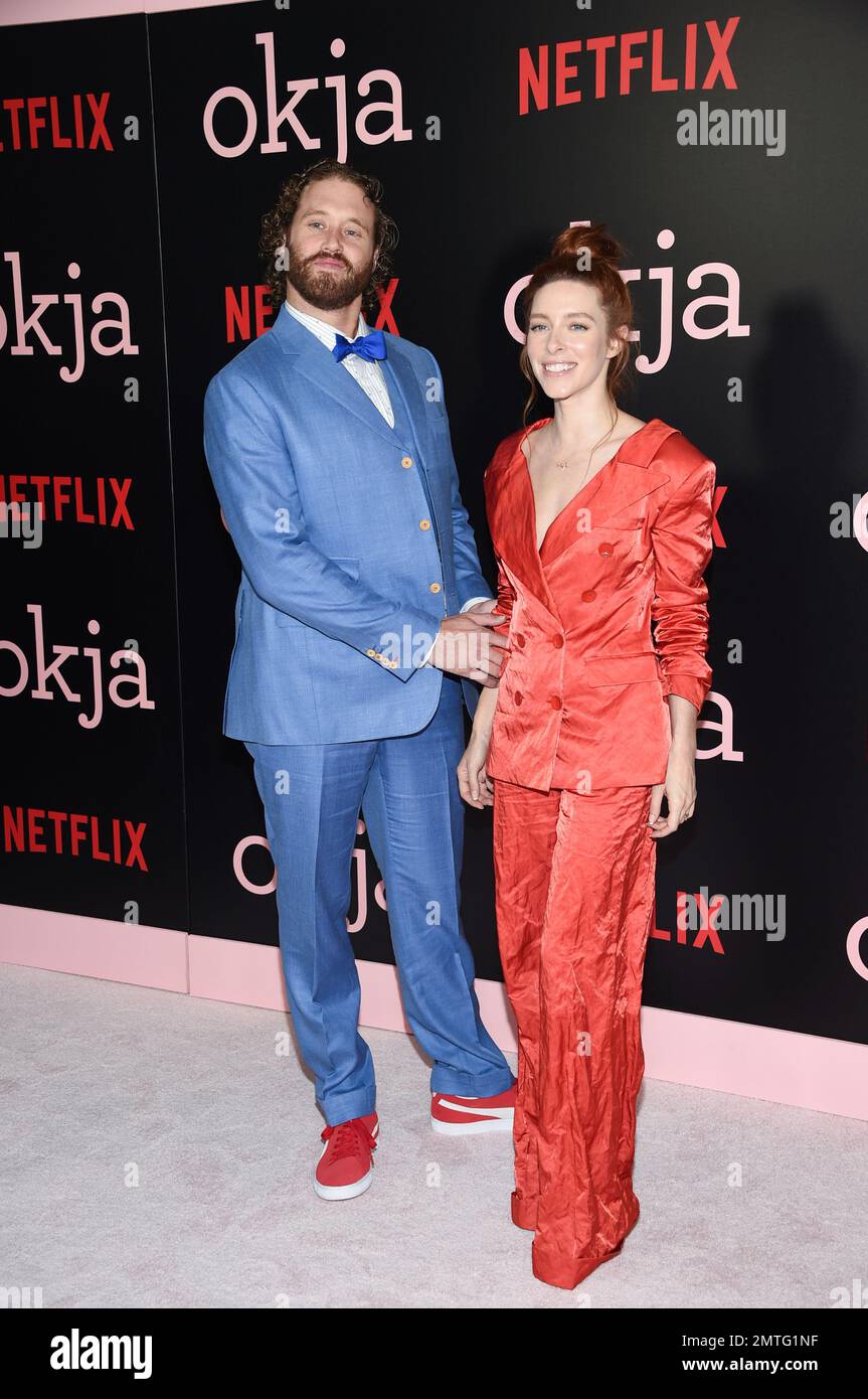 Actor T.J. Miller, left, and Kate Miller attend the premiere of Netflix ...