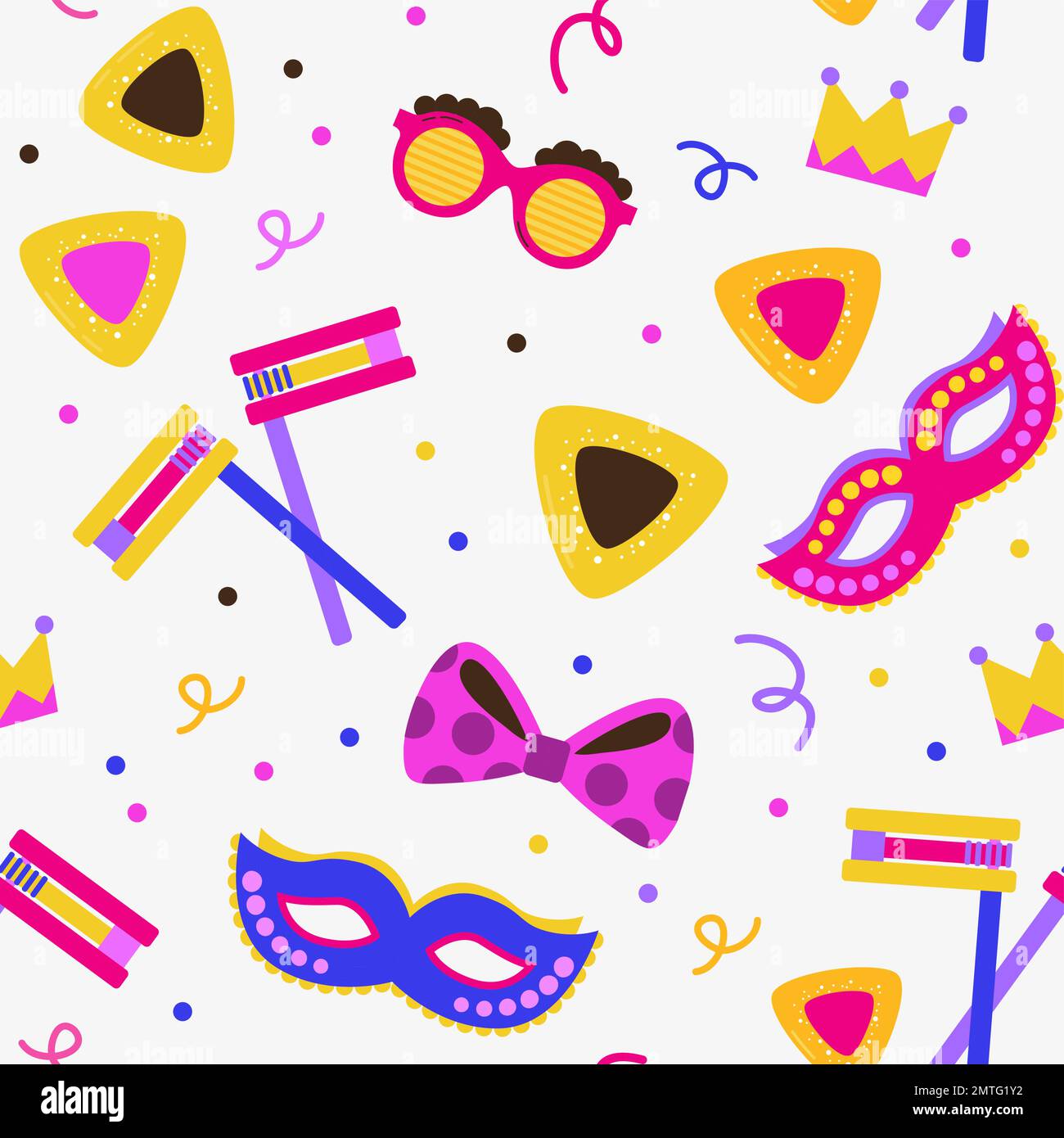 Seamless pattern design for Purim holiday with cute carnival costume ...