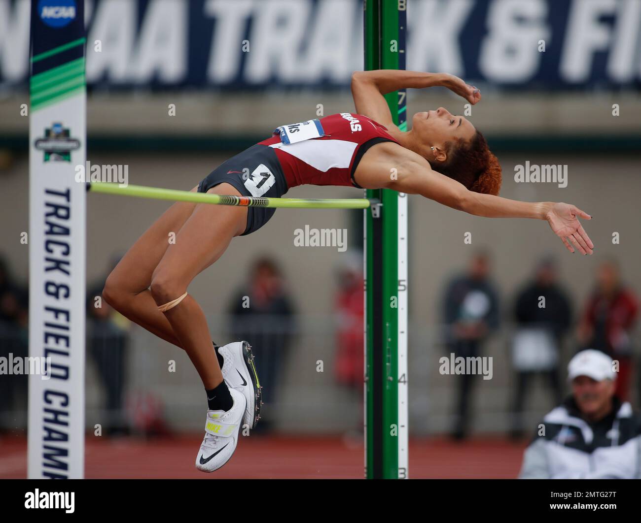 Arkansas' Taliyah Brooks attempts to clear the bar in the heptathlon ...
