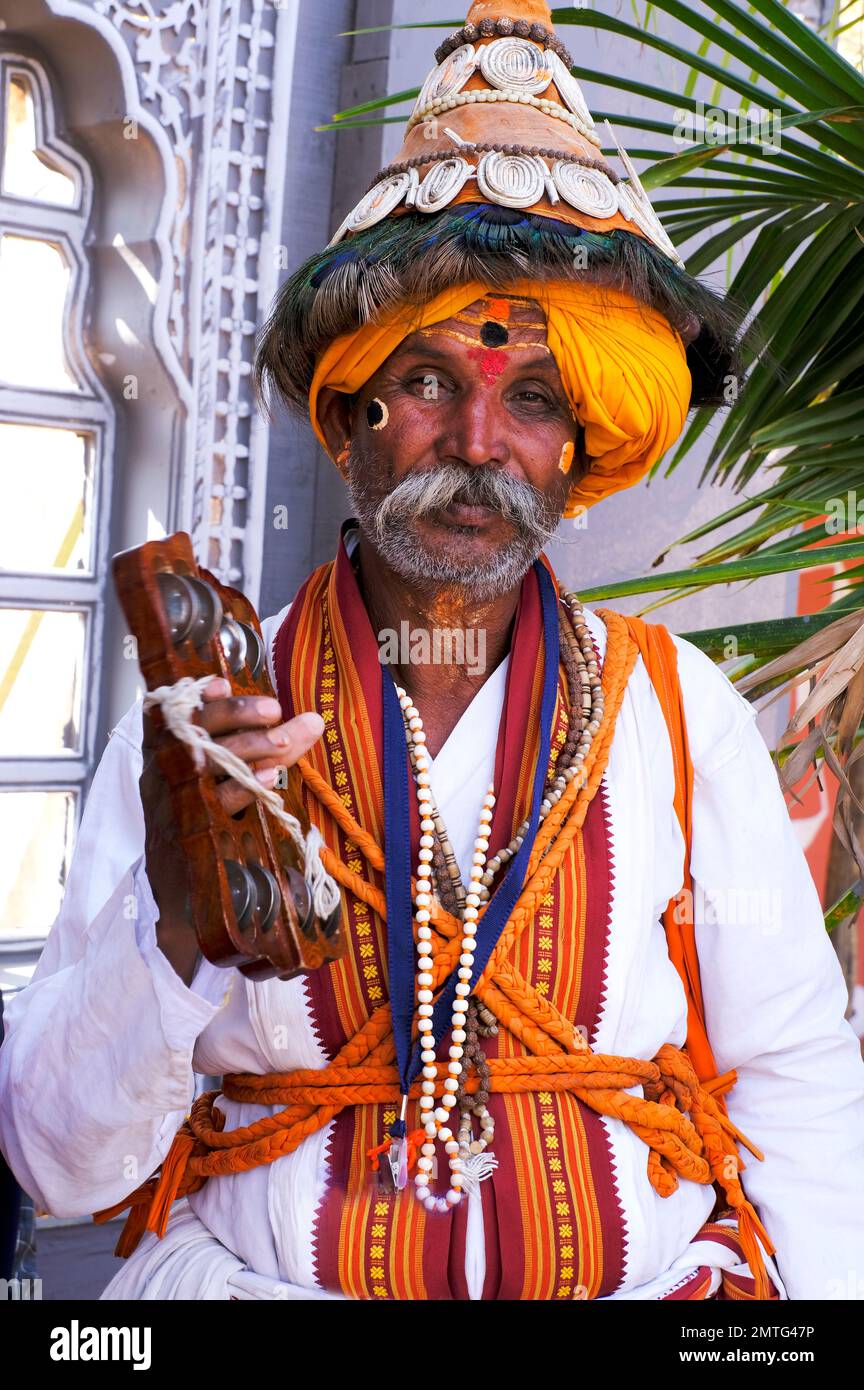 Pune, India - 28 January 2023, A Vasudev pilgrims who are devotees of ...