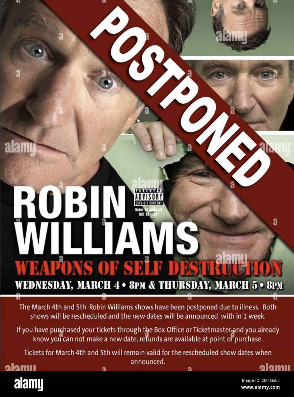 Actor and comedian Robin Williams has postponed his comedy shows ...