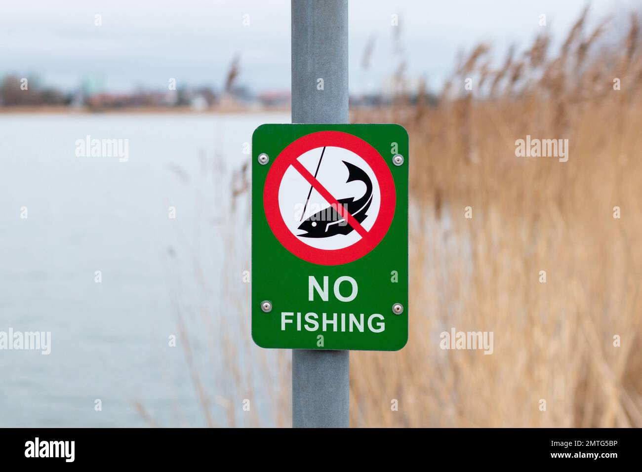 Fishing prohibited sign near lake - NO FISHING Stock Photo - Alamy