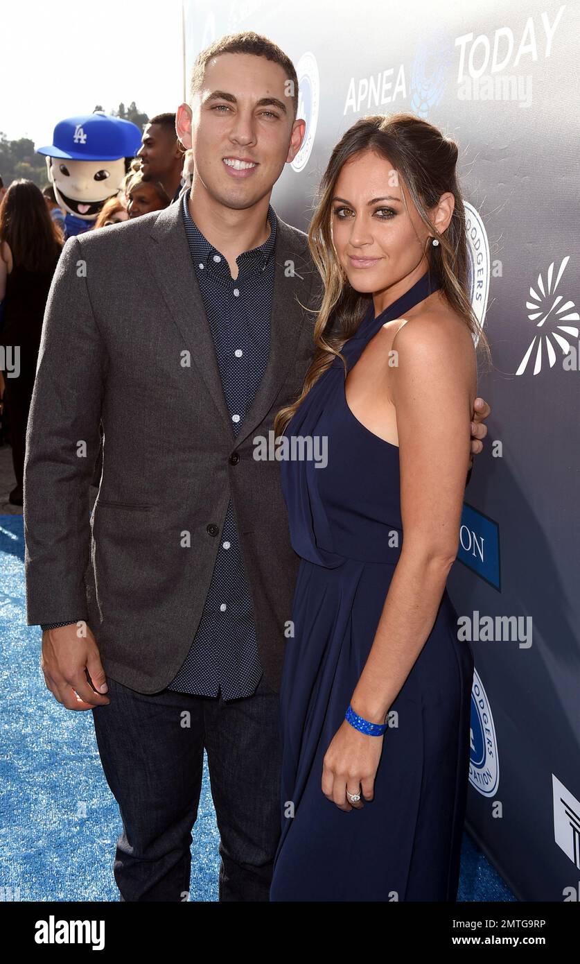Austin Barnes, left, and guest arrive at the Los Angeles Dodgers ...