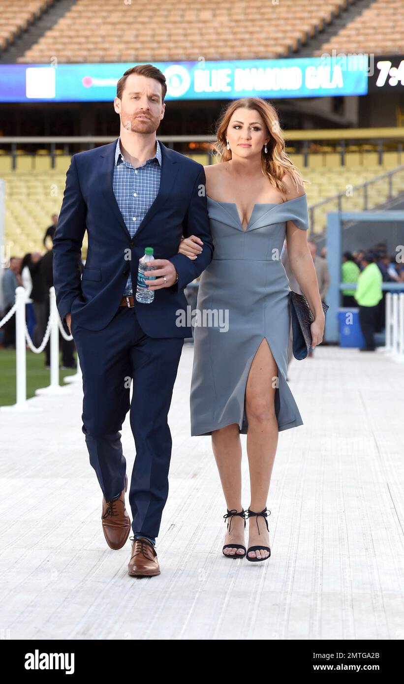 Logan Forsythe, left, and Ally Atkins are seen at the Los Angeles ...