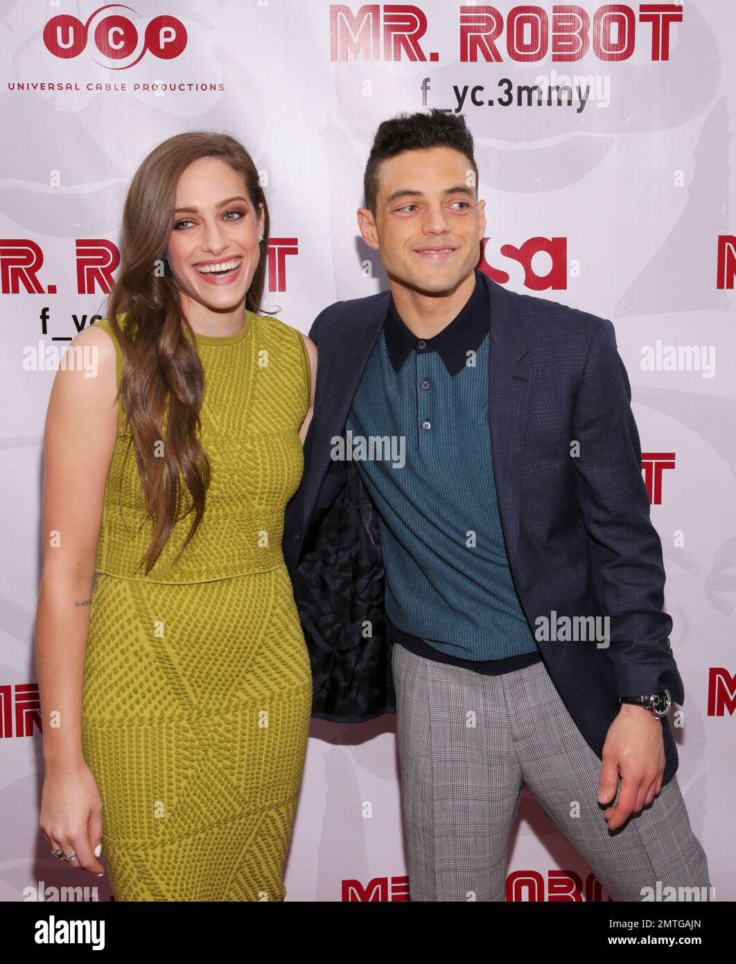 Actress Carly Chaikin, left, and Actor Rami Malek attend USA Network's "Mr. Robot" Season 3 ...