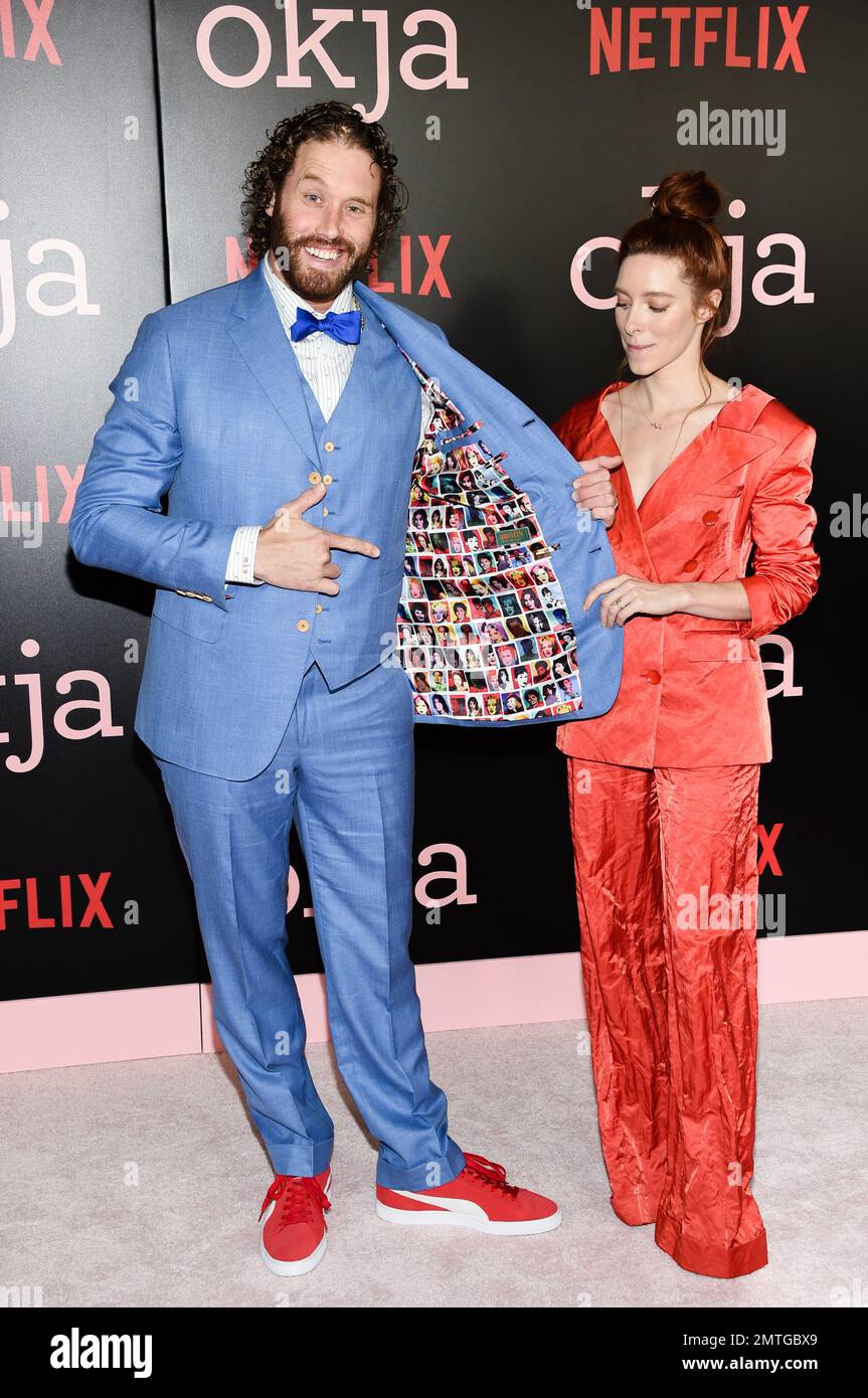 Actor T.J. Miller, left, and Kate Miller attend the premiere of Netflix ...