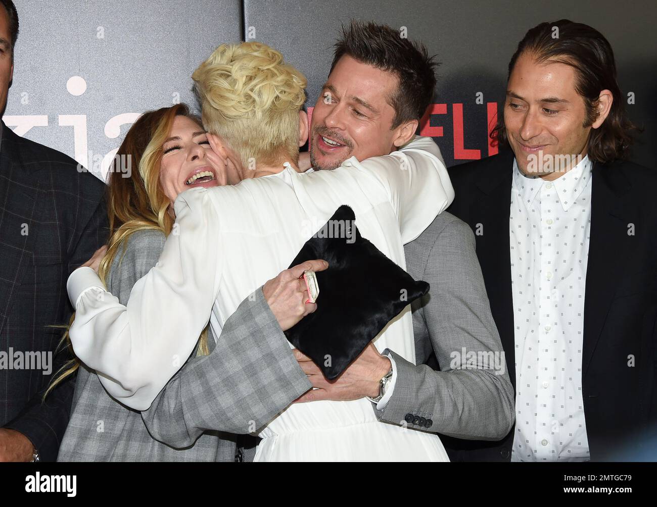 Producers Dede Gardner, left, Brad Pitt, and Jeremy Kleiner greet ...