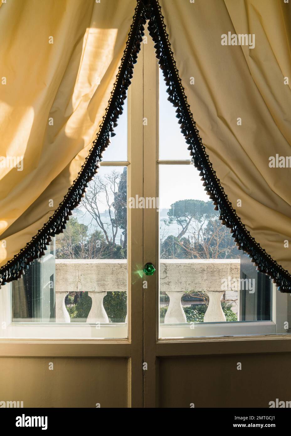 Old window and curtain in Venetian palace in Venice, Italy Stock Photo ...