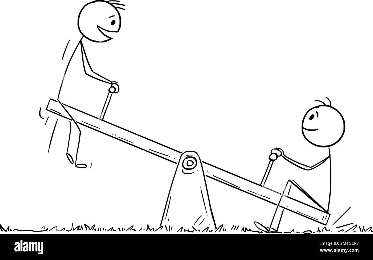Children on Seesaw , Vector Cartoon Stick Figure Illustration Stock ...