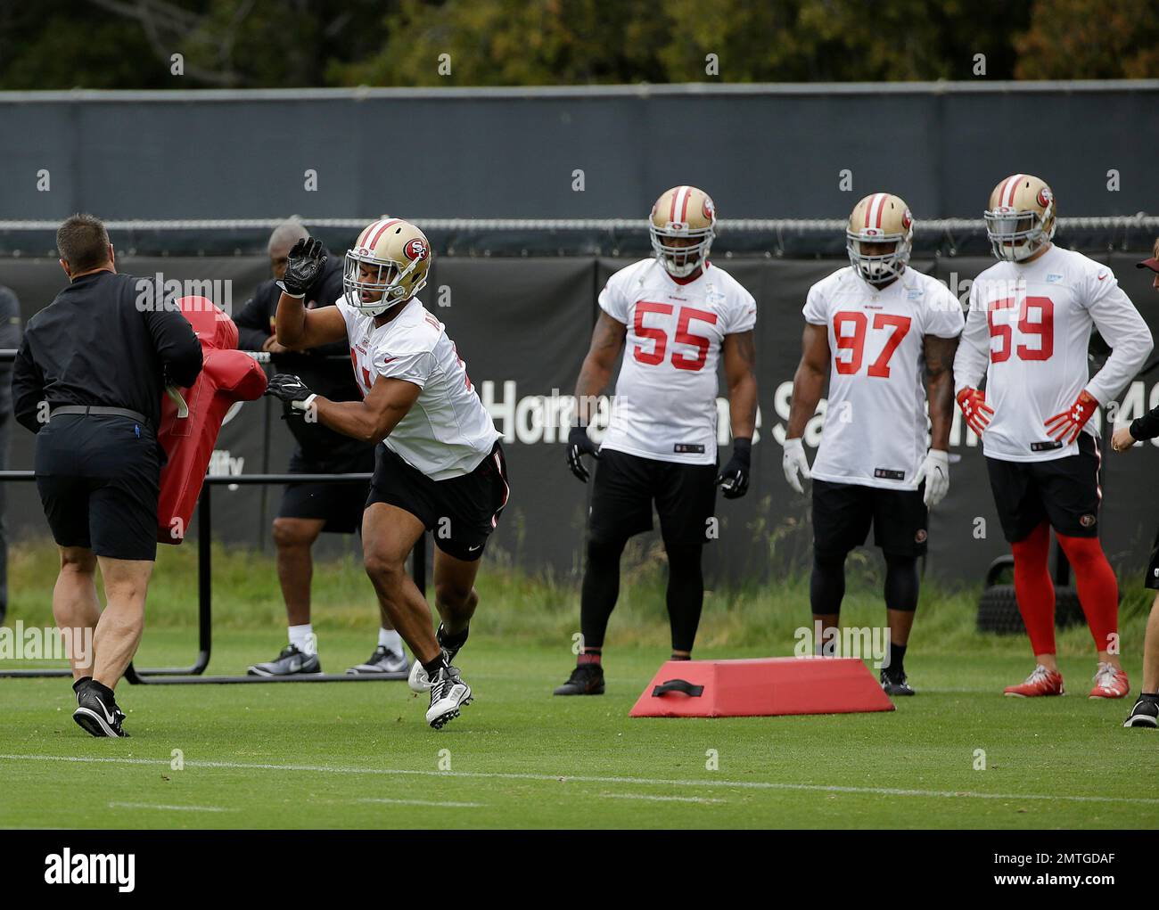San Francisco 49ers' Arik Armstead, third from left, during the team's ...