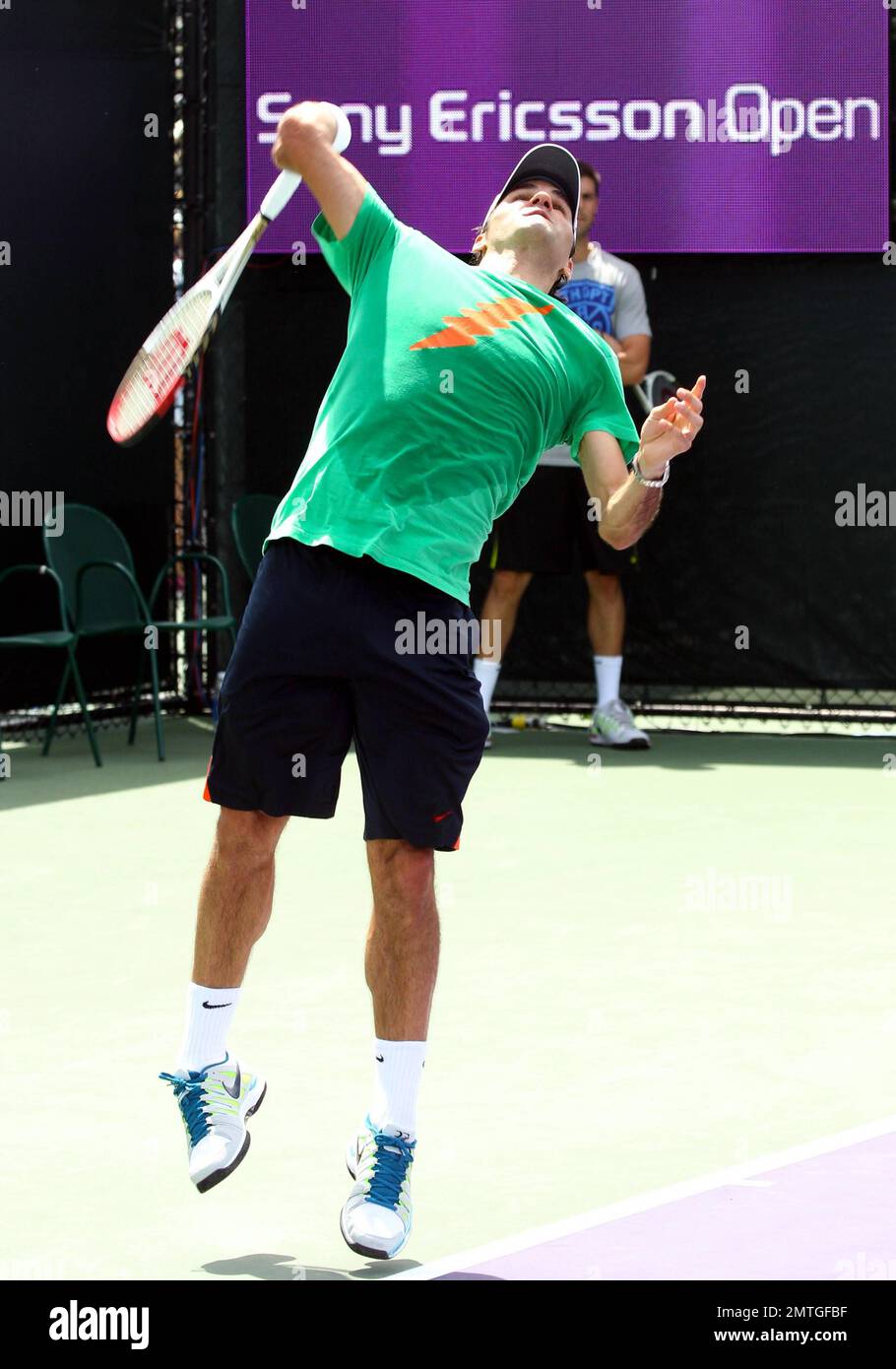 Roger Federer warms up for the Sony Ericsson during practice. He signed ...