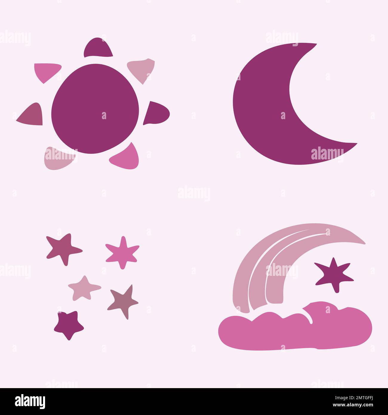 Cute whimsical sun and moon set of vector motifs. Illustration of night ...