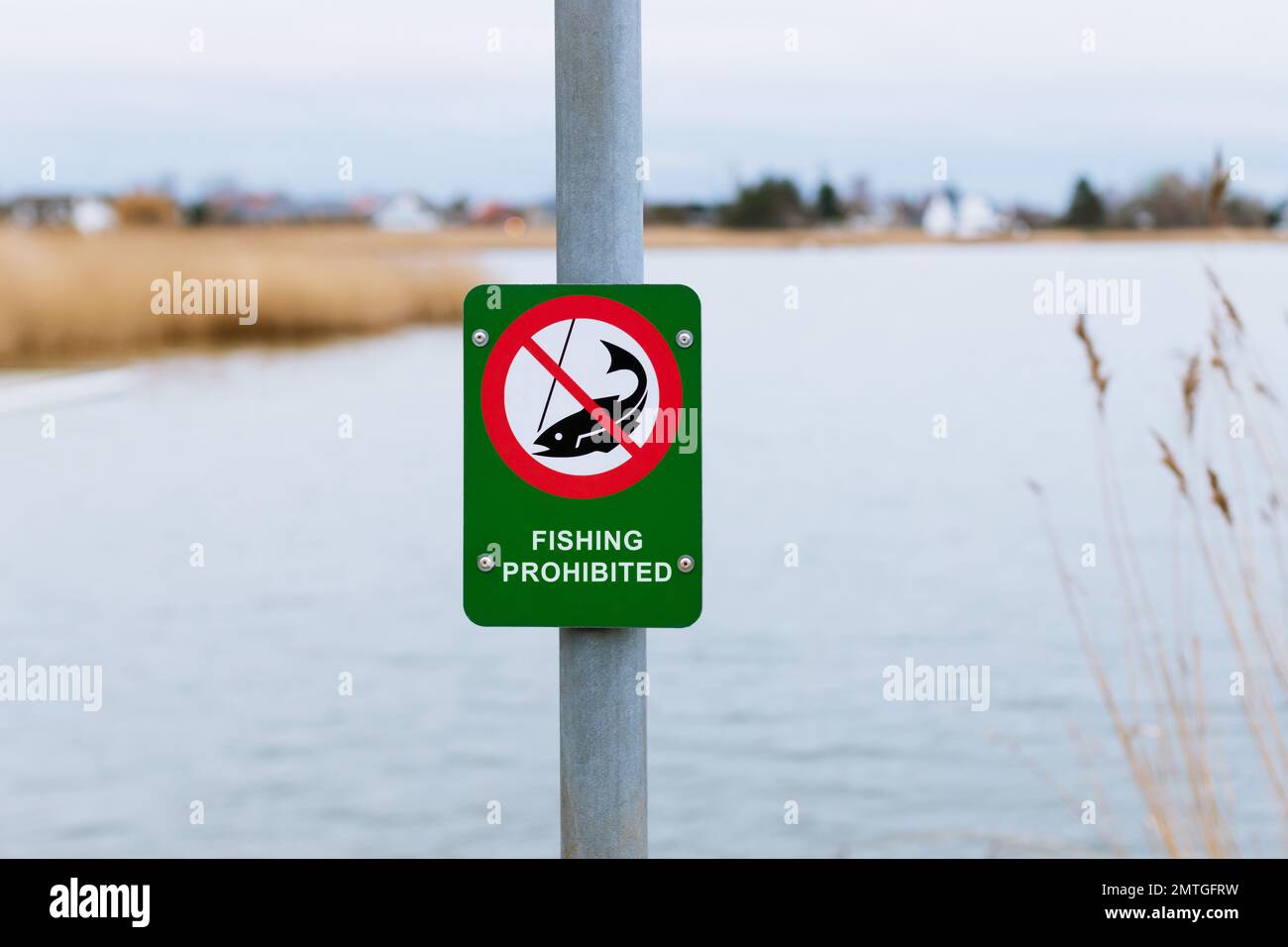 Fishing prohibited sign near lake - NO FISHING Stock Photo - Alamy