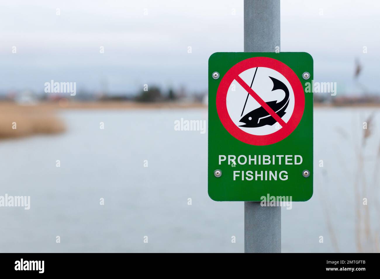 Fishing prohibited sign near lake - NO FISHING Stock Photo - Alamy