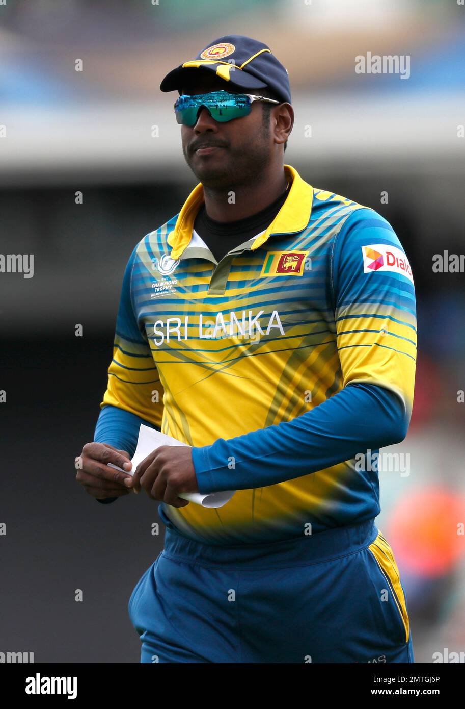 Sri Lanka's captain Angelo Mathews walks across the ground ahead of the ...