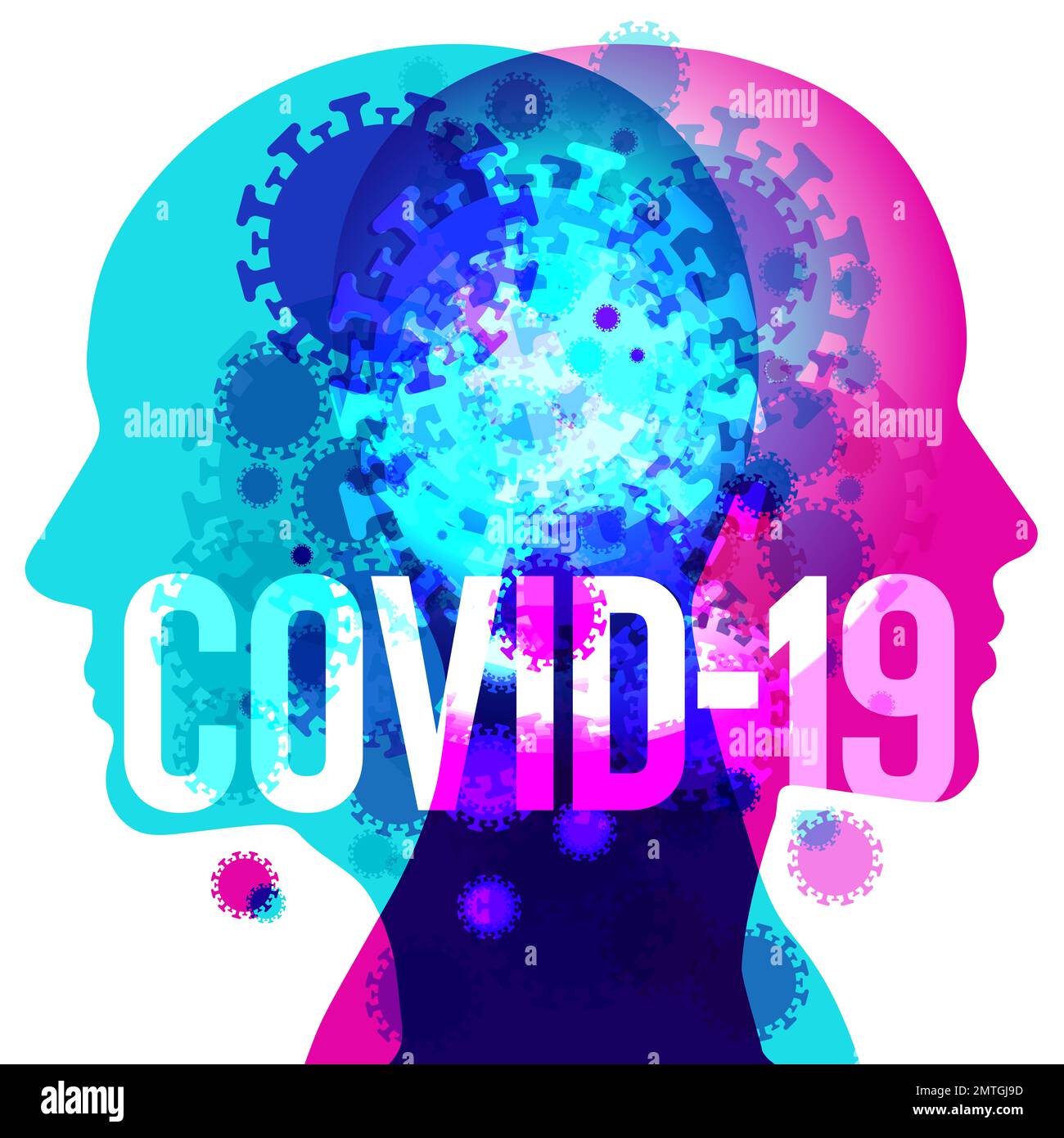 2 back-to-back figure silhouettes overlaid with various overlapping ...