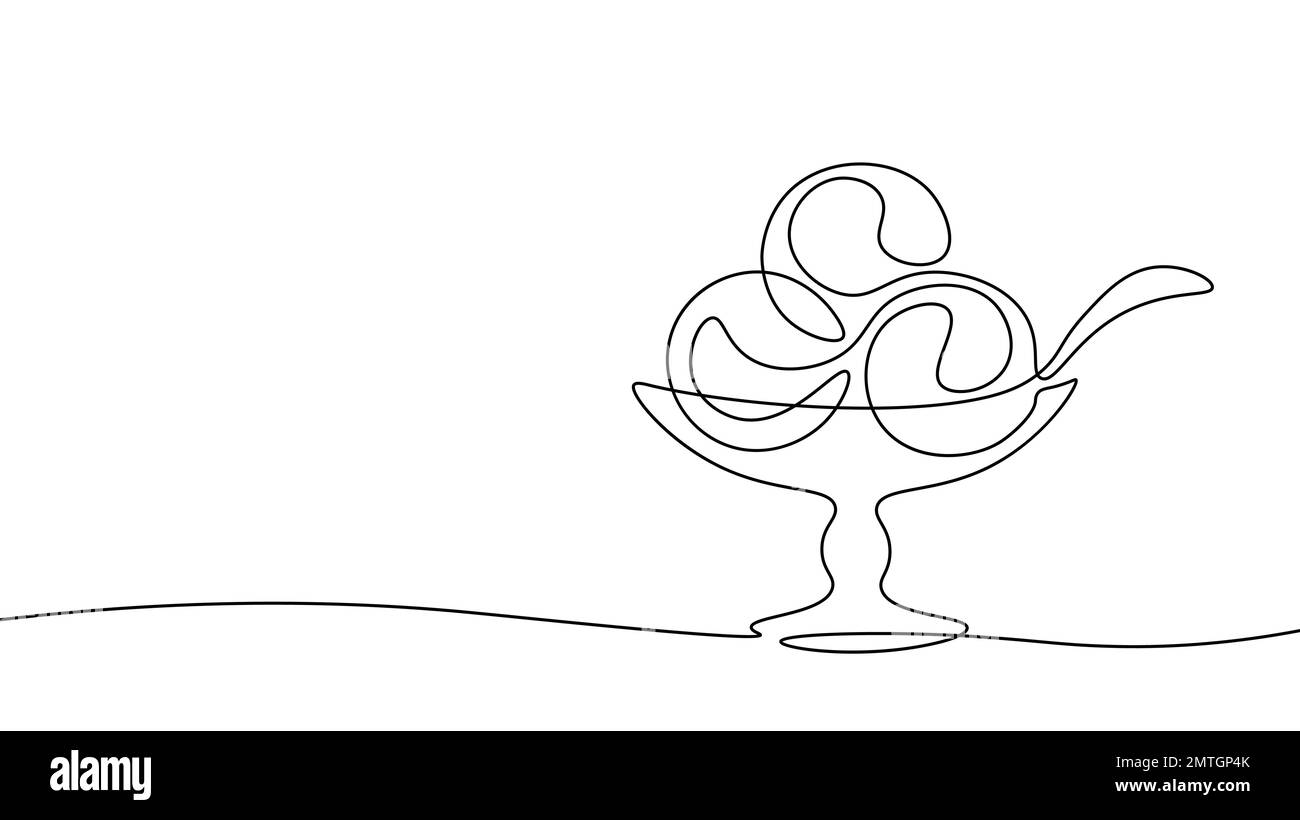 One line continuous ice-cream in a bowl symbol concept. Silhouette of ...