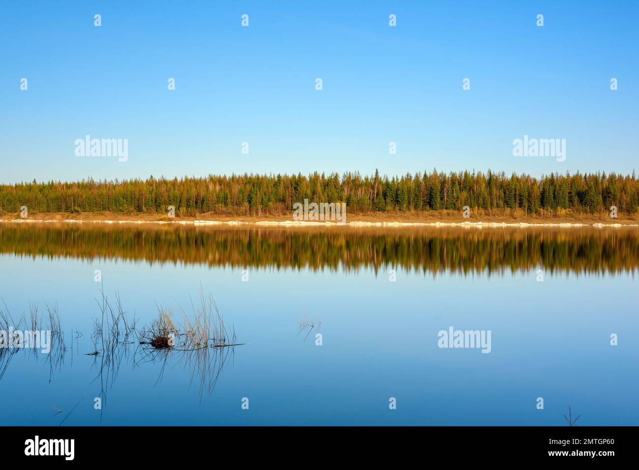 The last white ice floes lie on the banks of the Vilyui River in ...