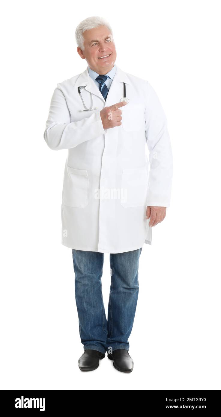 Full length portrait of senior doctor on white background Stock Photo ...