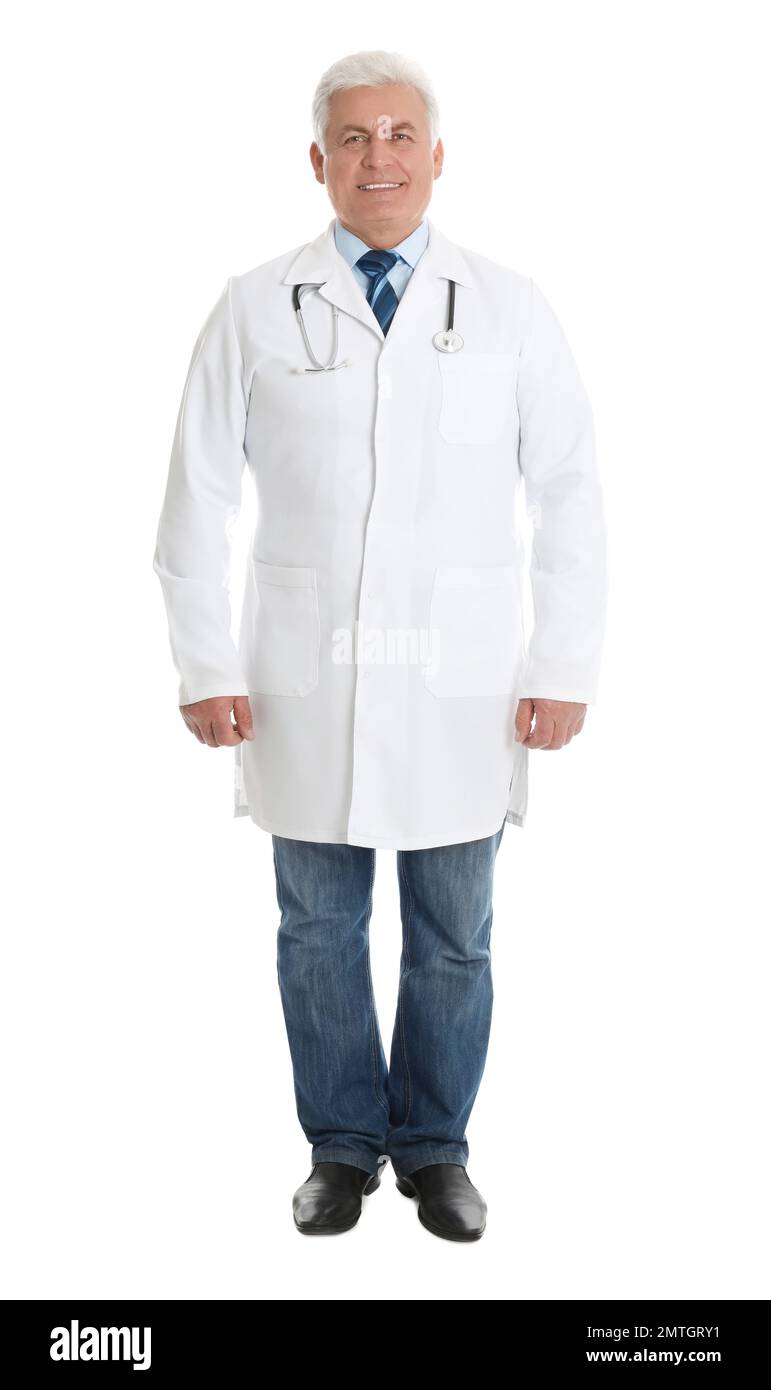 Full length portrait of senior doctor on white background Stock Photo ...