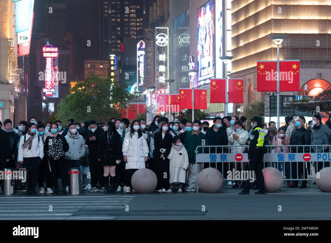 SHANGHAI, CHINA - FEBRUARY 1, 2023 - Tourists flock to the Bund scenic spot along Nanjing Road ...