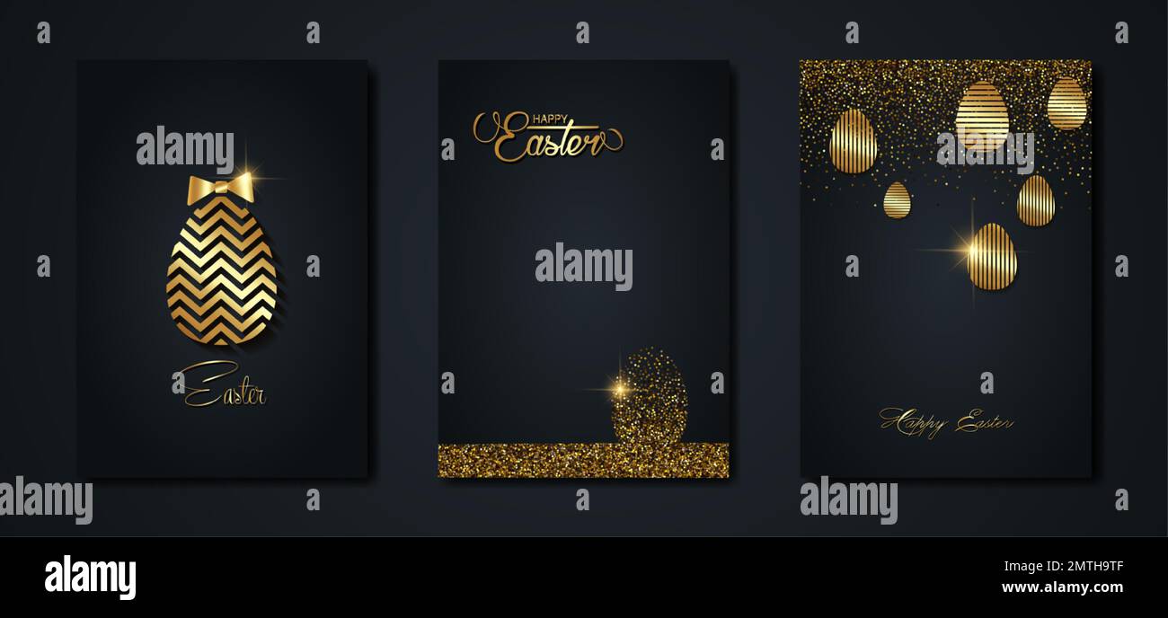 set card Happy Easter gold texture, golden luxury black modern ...