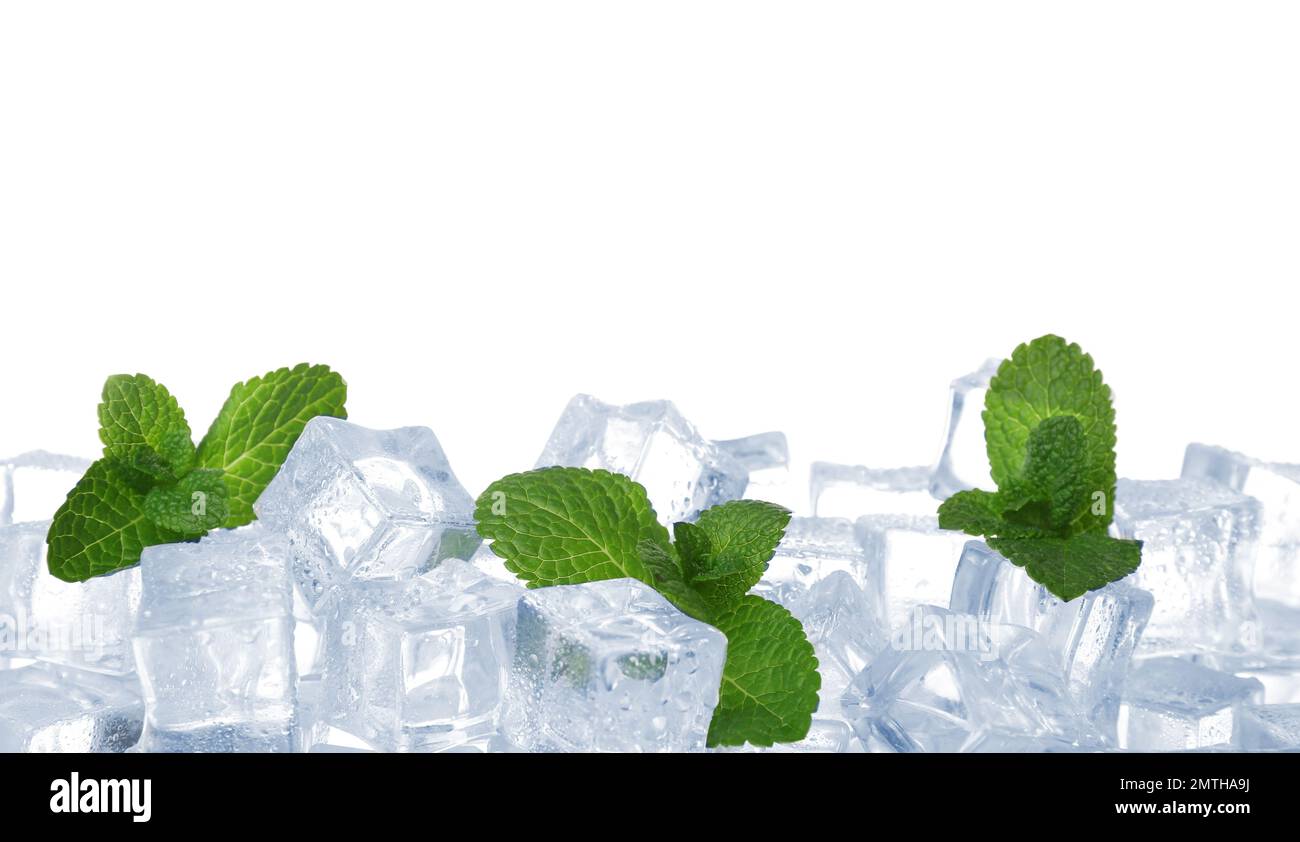 Ice cubes and mint on white background Stock Photo - Alamy