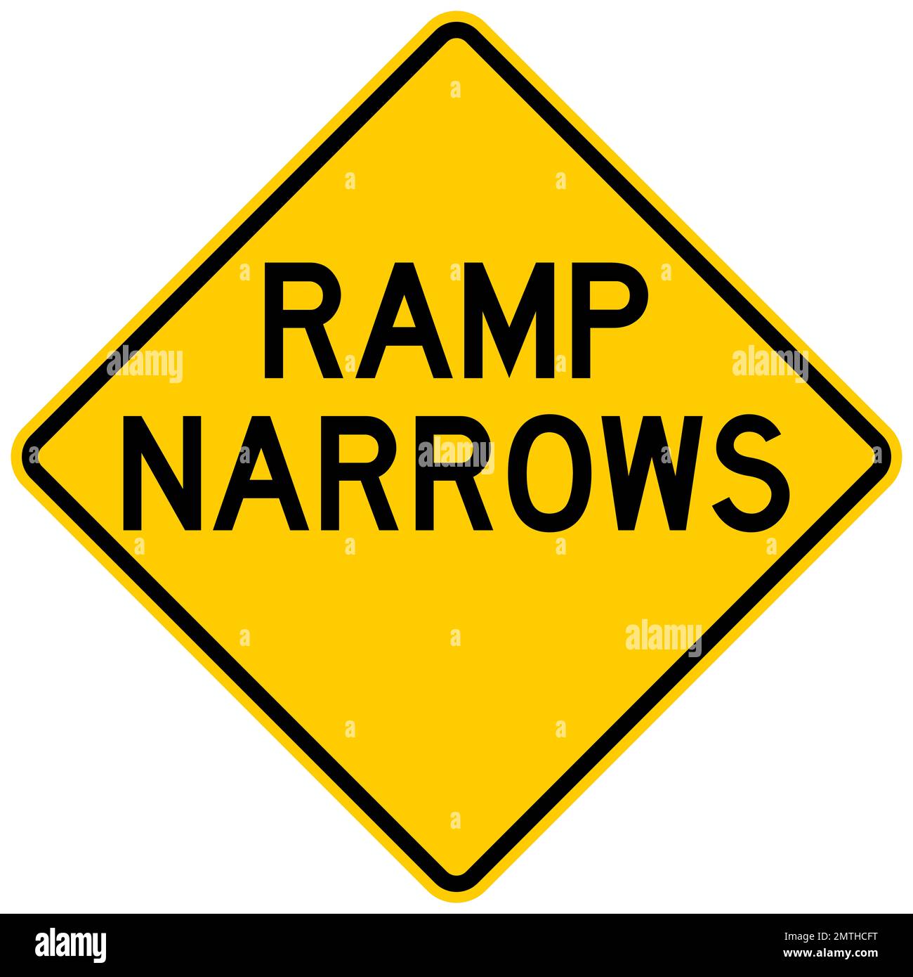 Ramp narrows warning sign Stock Photo - Alamy