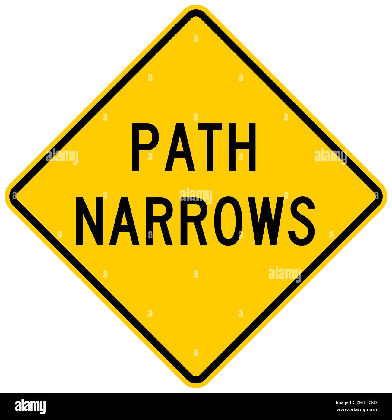 Path narrows warning sign Stock Photo - Alamy