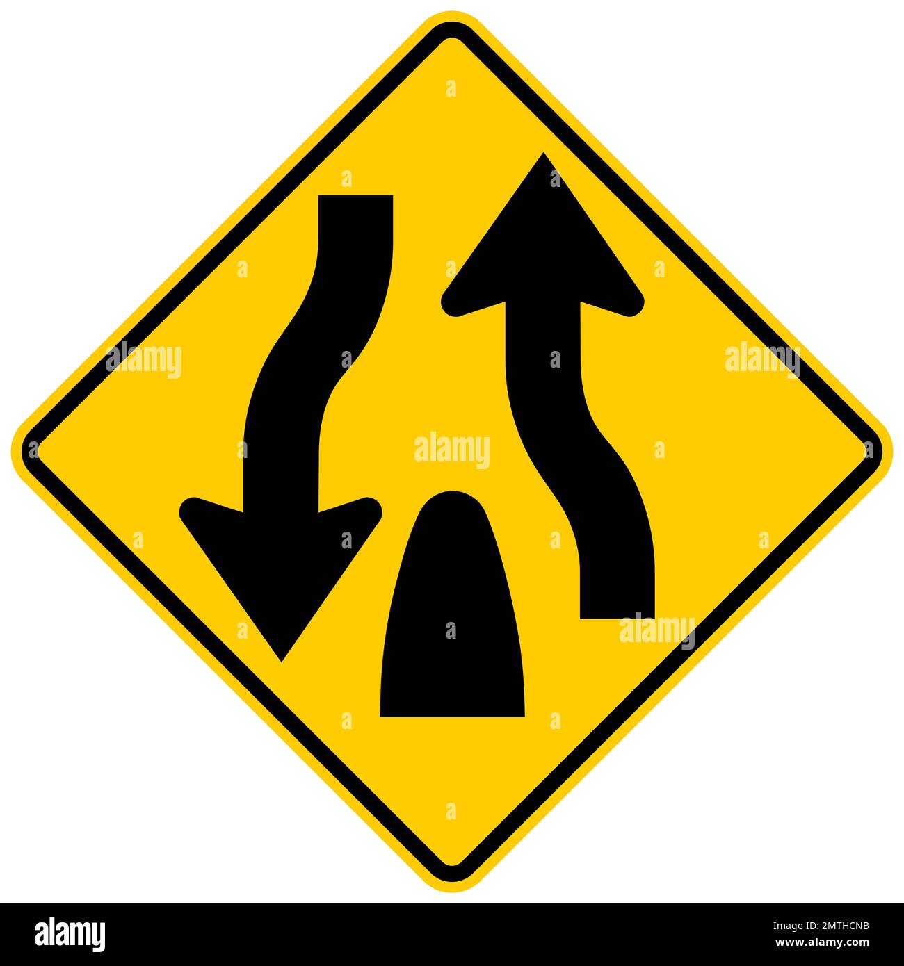 Divided highway ends warning sign Stock Photo - Alamy Divided highway ends warning sign Stock Photo - Alamy