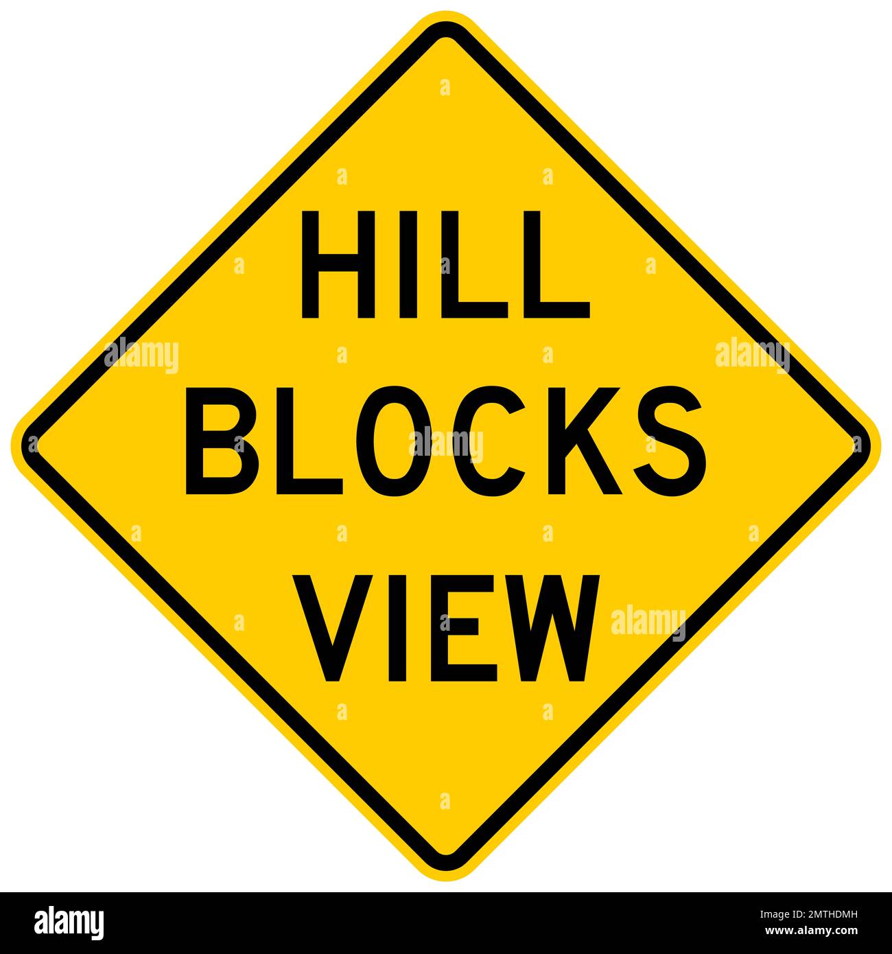 Hill blocks view warning sign Stock Photo - Alamy