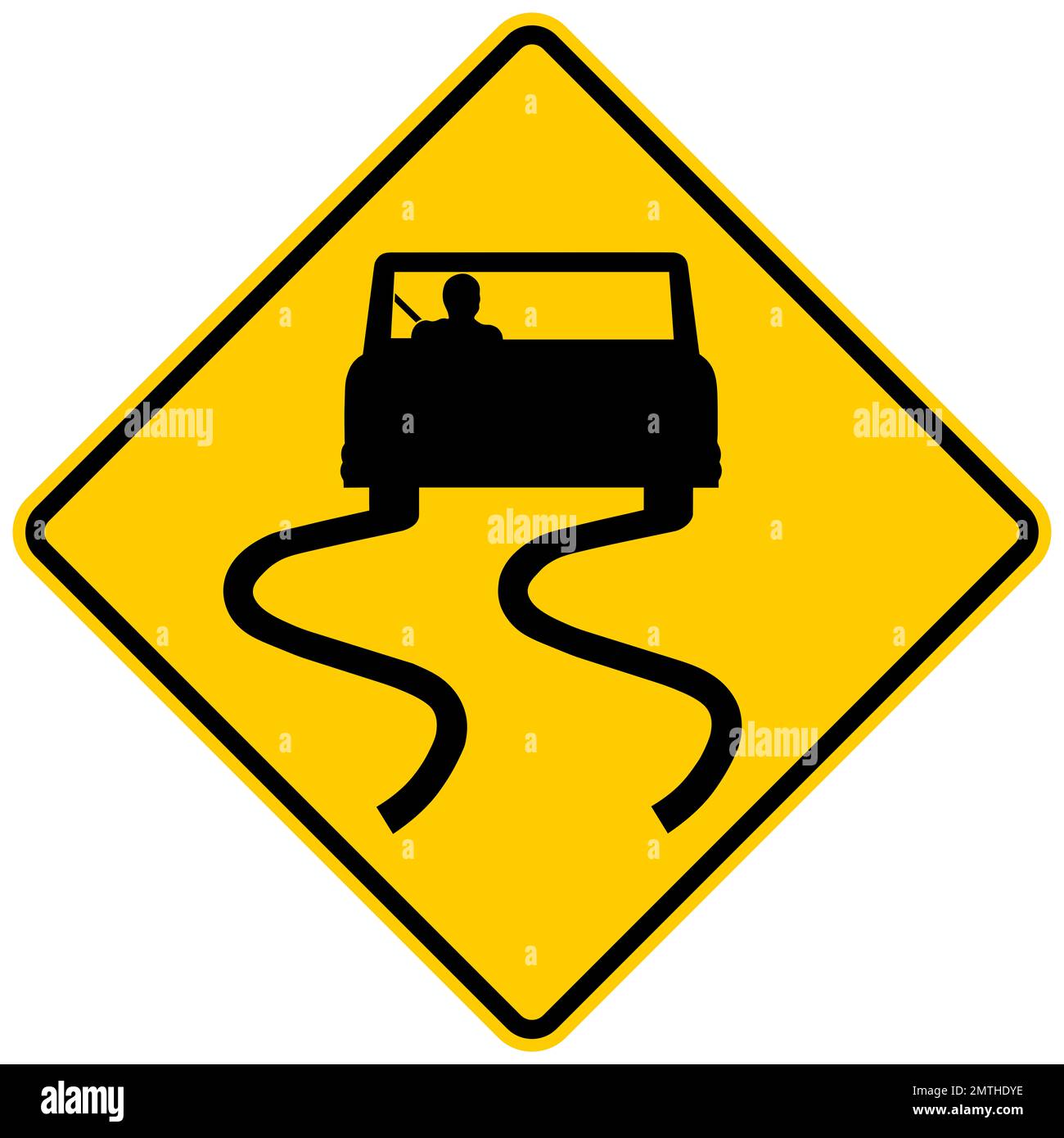 Road slippery when wet warning sign Stock Photo - Alamy