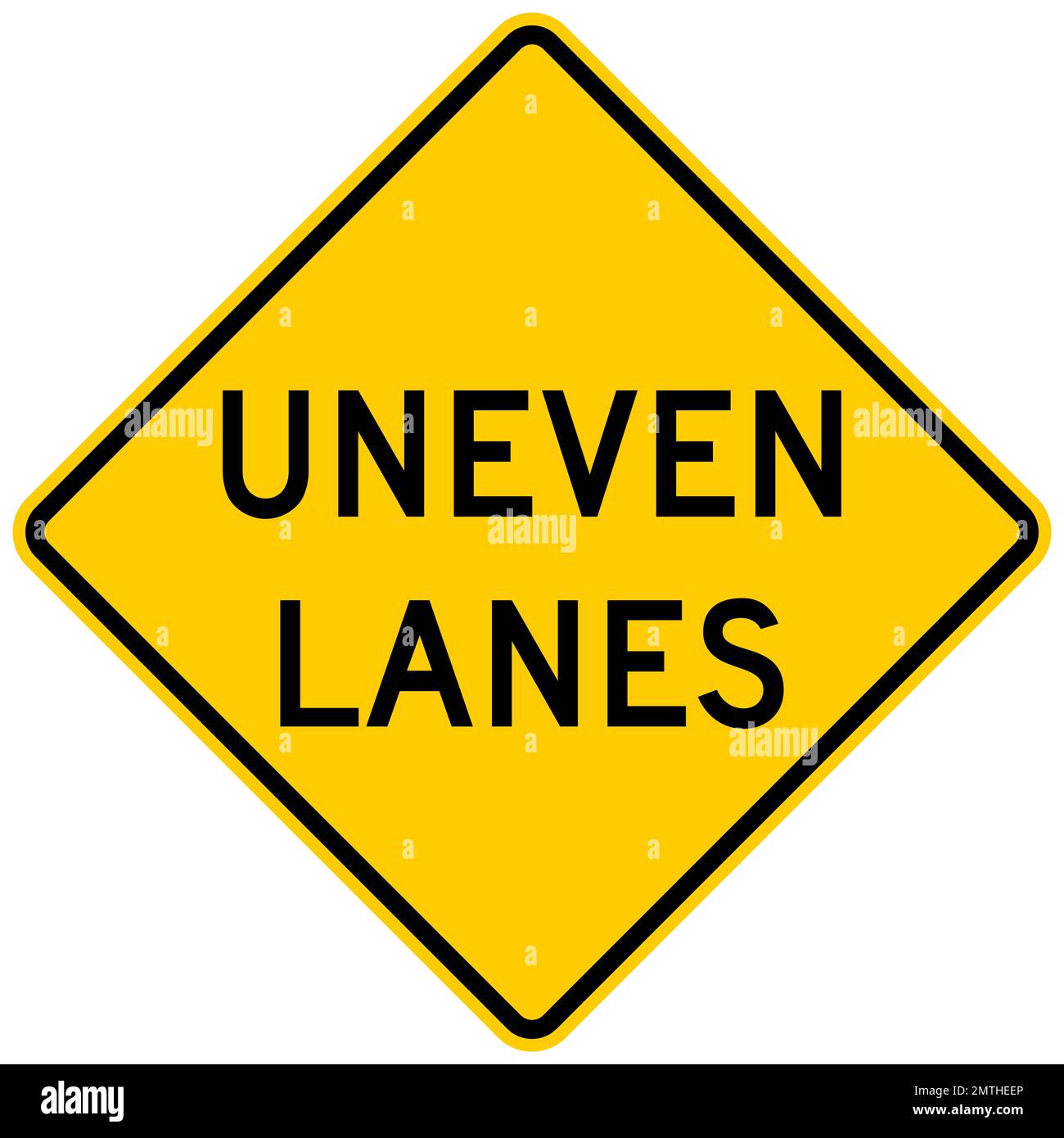 Uneven Lanes warning sign Stock Photo - Alamy