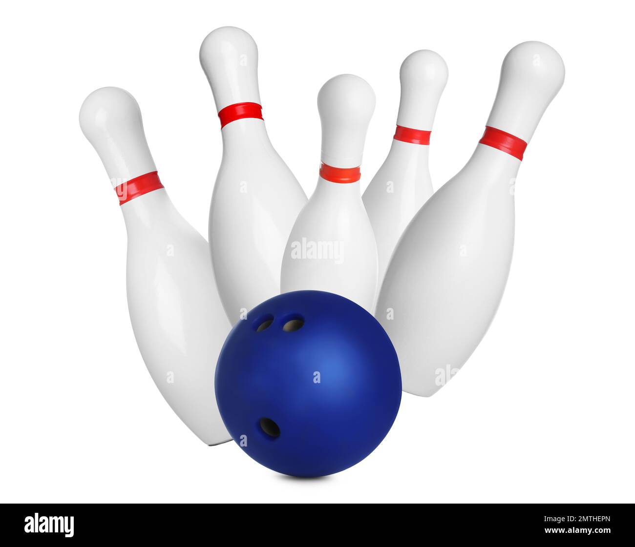 Bowling pins and ball on white background Stock Photo - Alamy