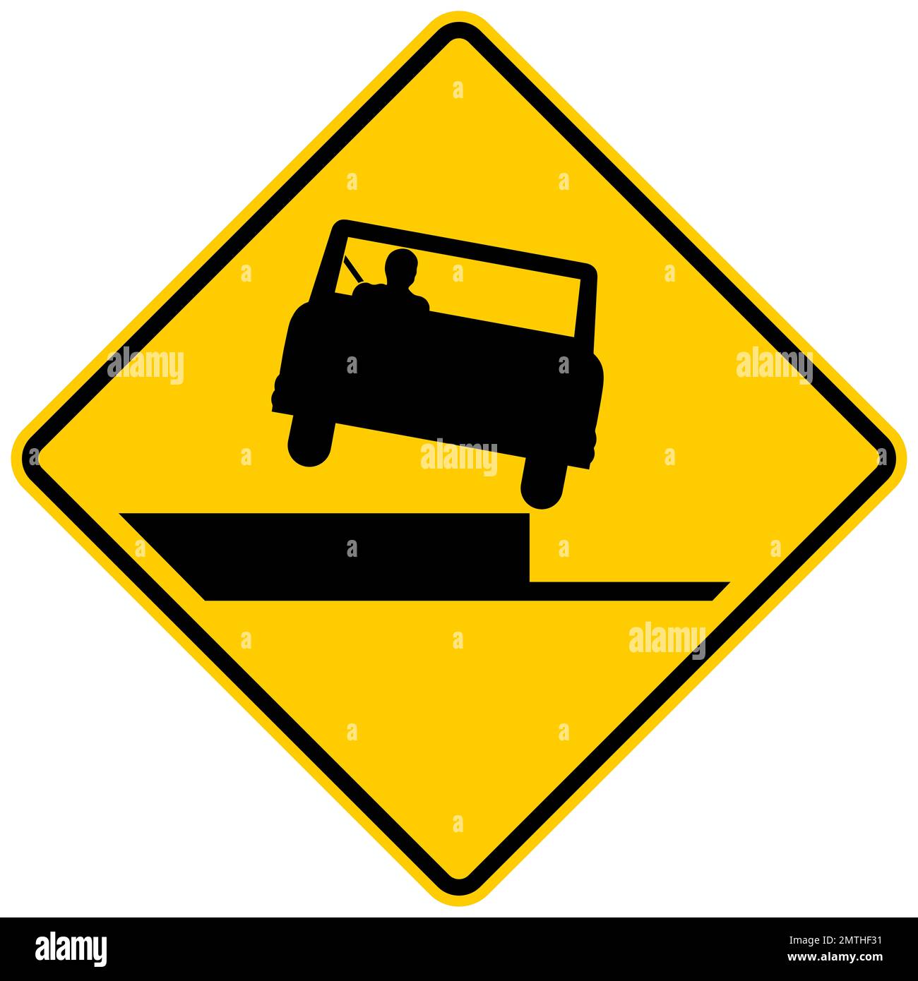Shoulder drop off warning sign Stock Photo - Alamy