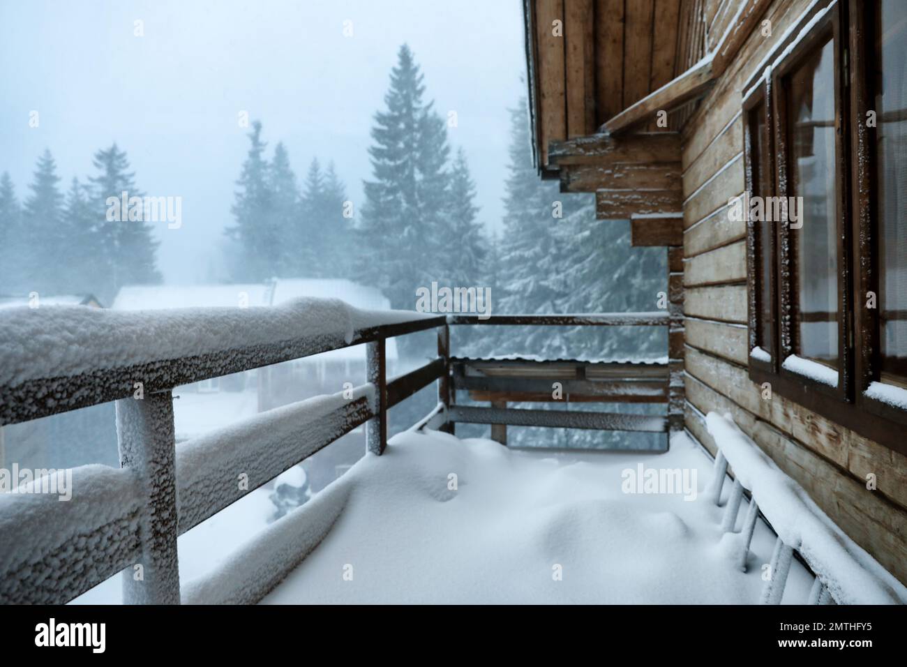 Beautiful view snowy balcony hi-res stock photography and images - Alamy